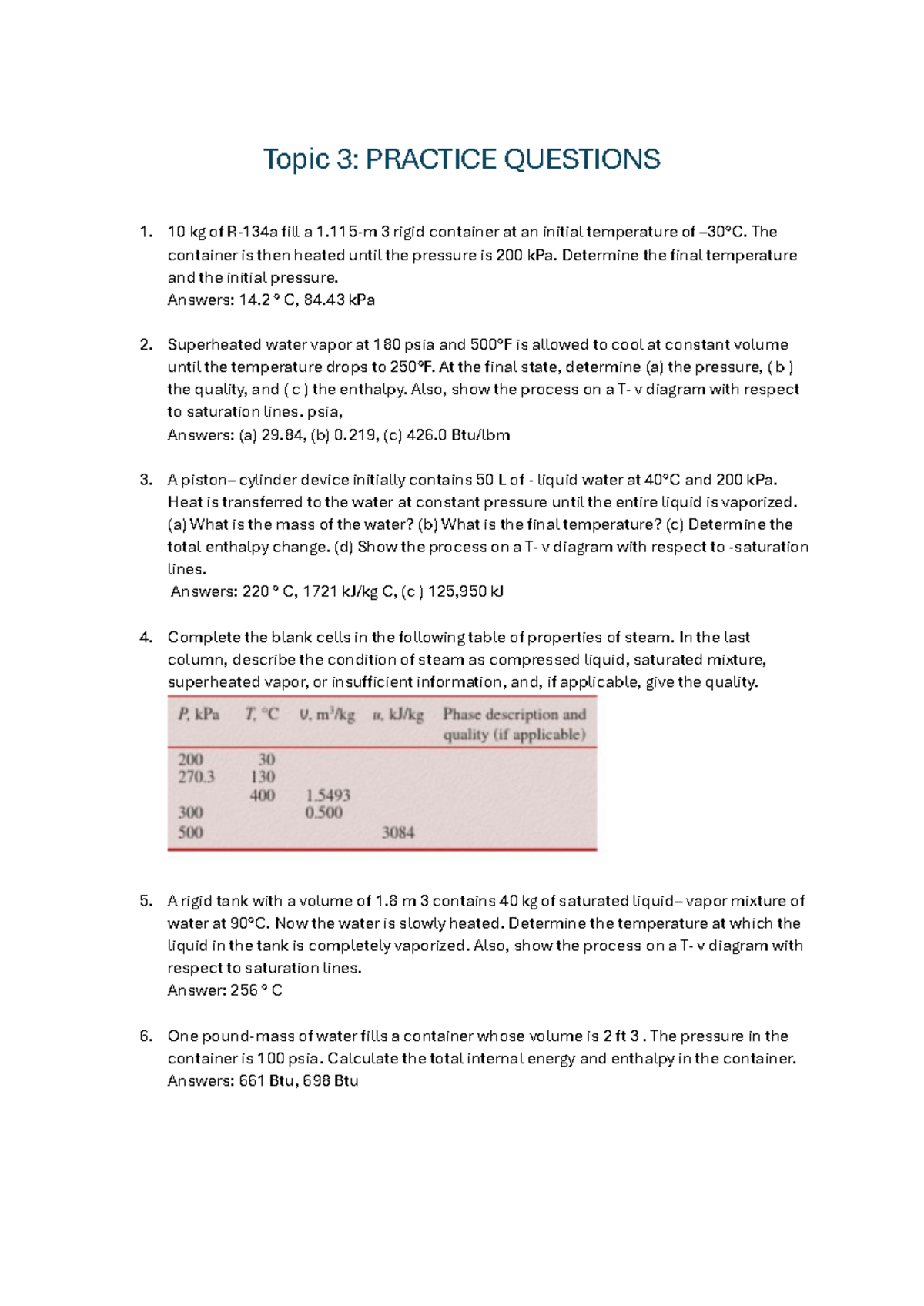 Practice Quiz Topic 3: Thermodynamics Questions and Solutions - Studocu