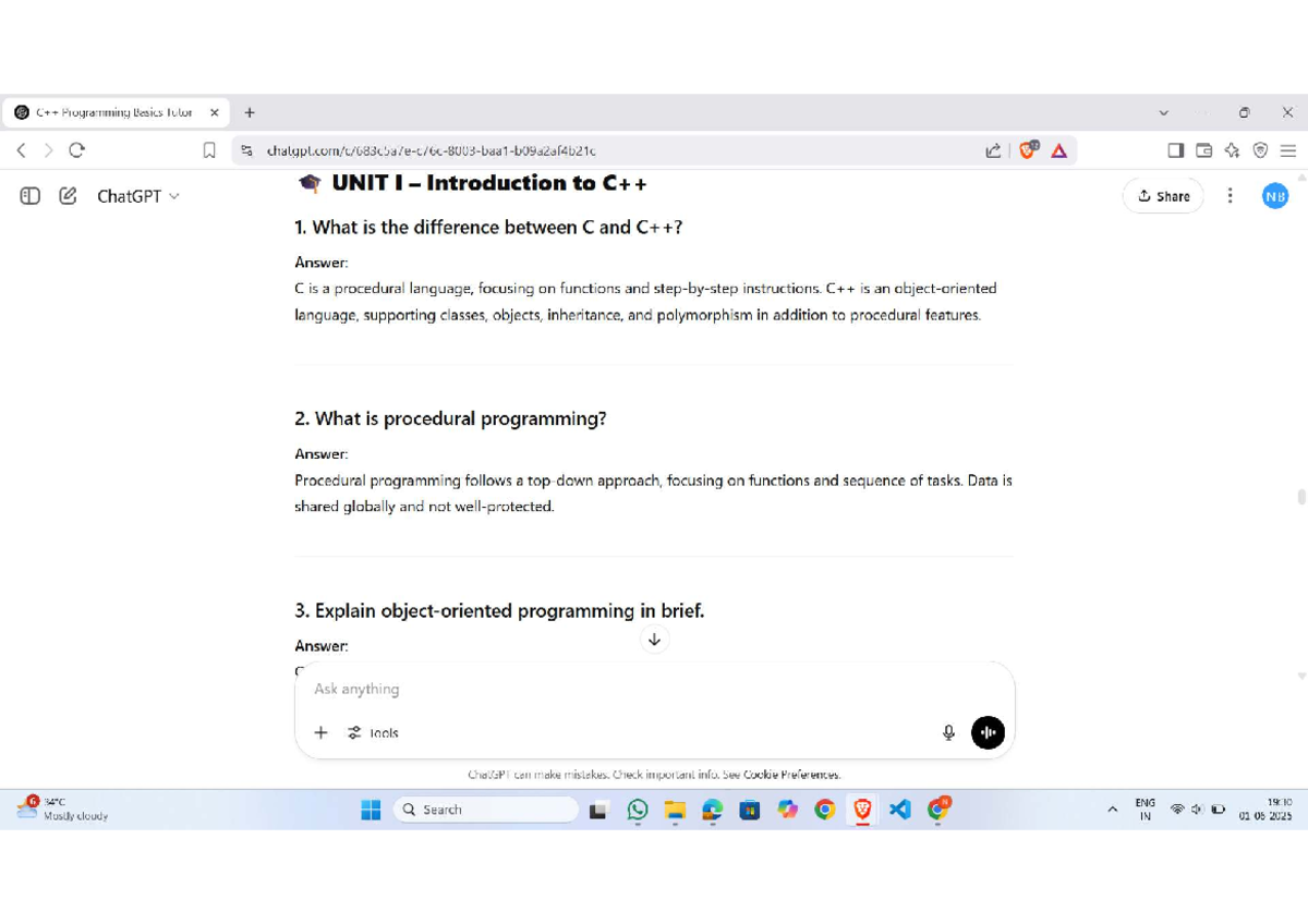 C++ Programming Basics: UNIT I-IV Study Guide and Viva Questions - Studocu