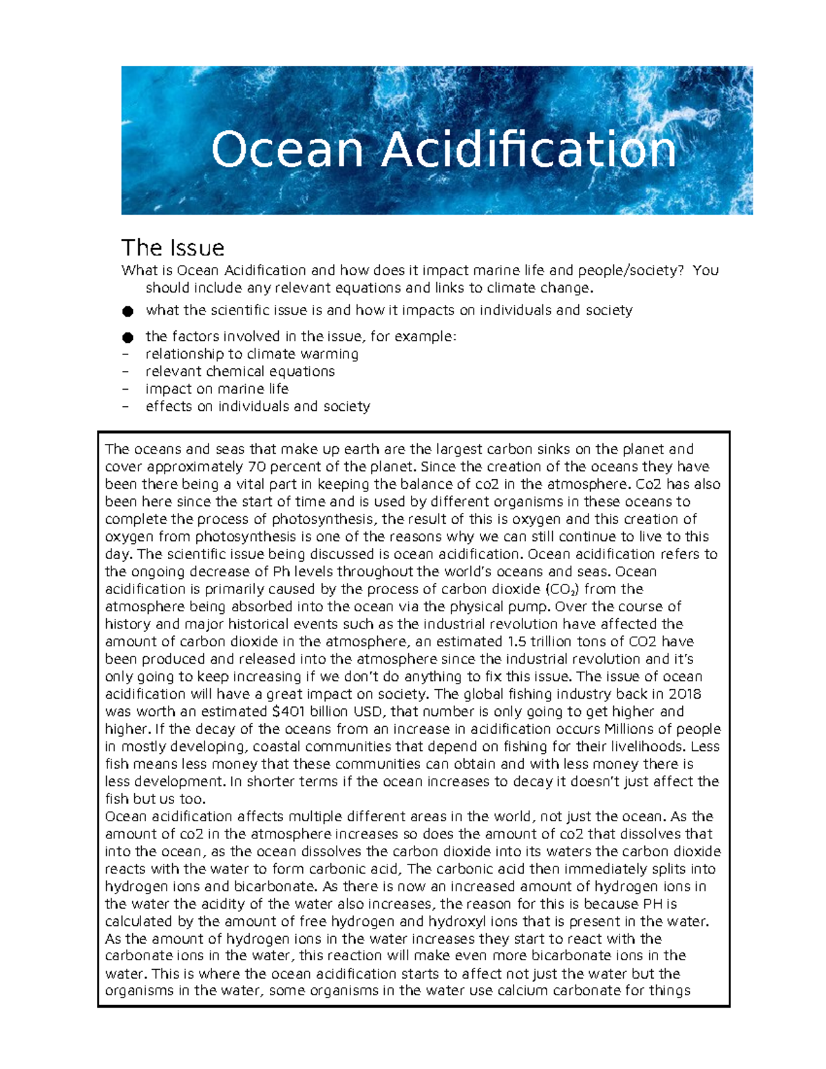 91411 Ocean Acidification: Impacts on Marine Life and Society - Studocu