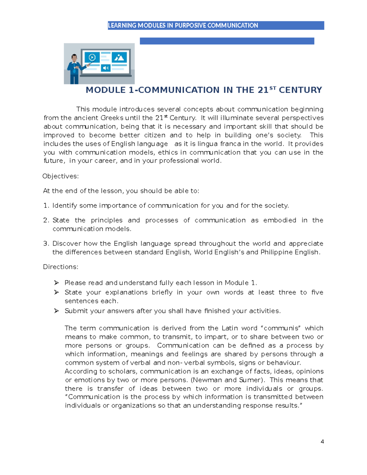LEARNING MODULE IN PURPOSIVE COMMUNICATION: 21ST CENTURY PERSPECTIVES ...