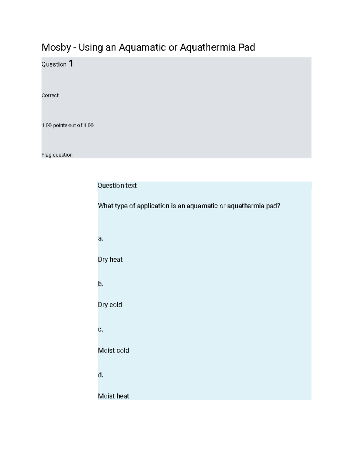 Mosby - Aquamatic and Aquathermia Pad Usage Instructions - Studocu