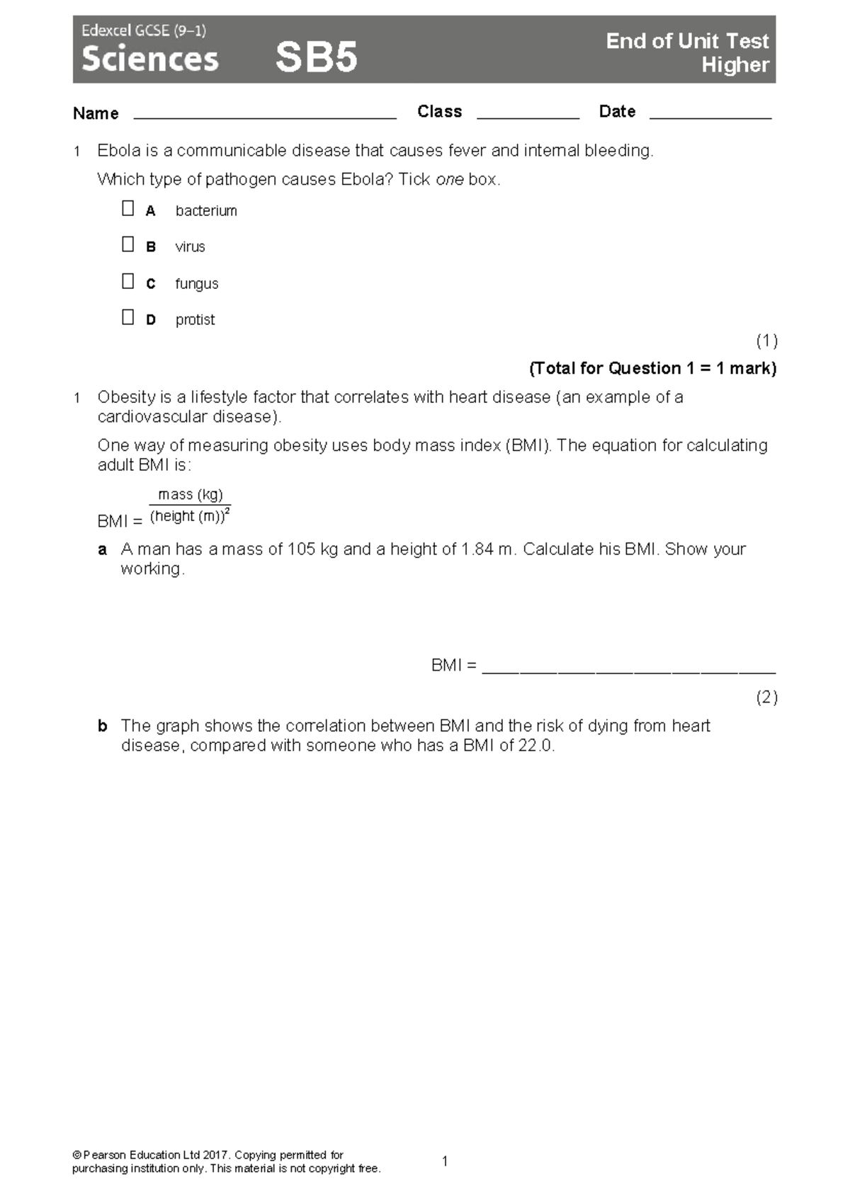 SB5 Higher End of Unit Test Revision Notes - Studocu