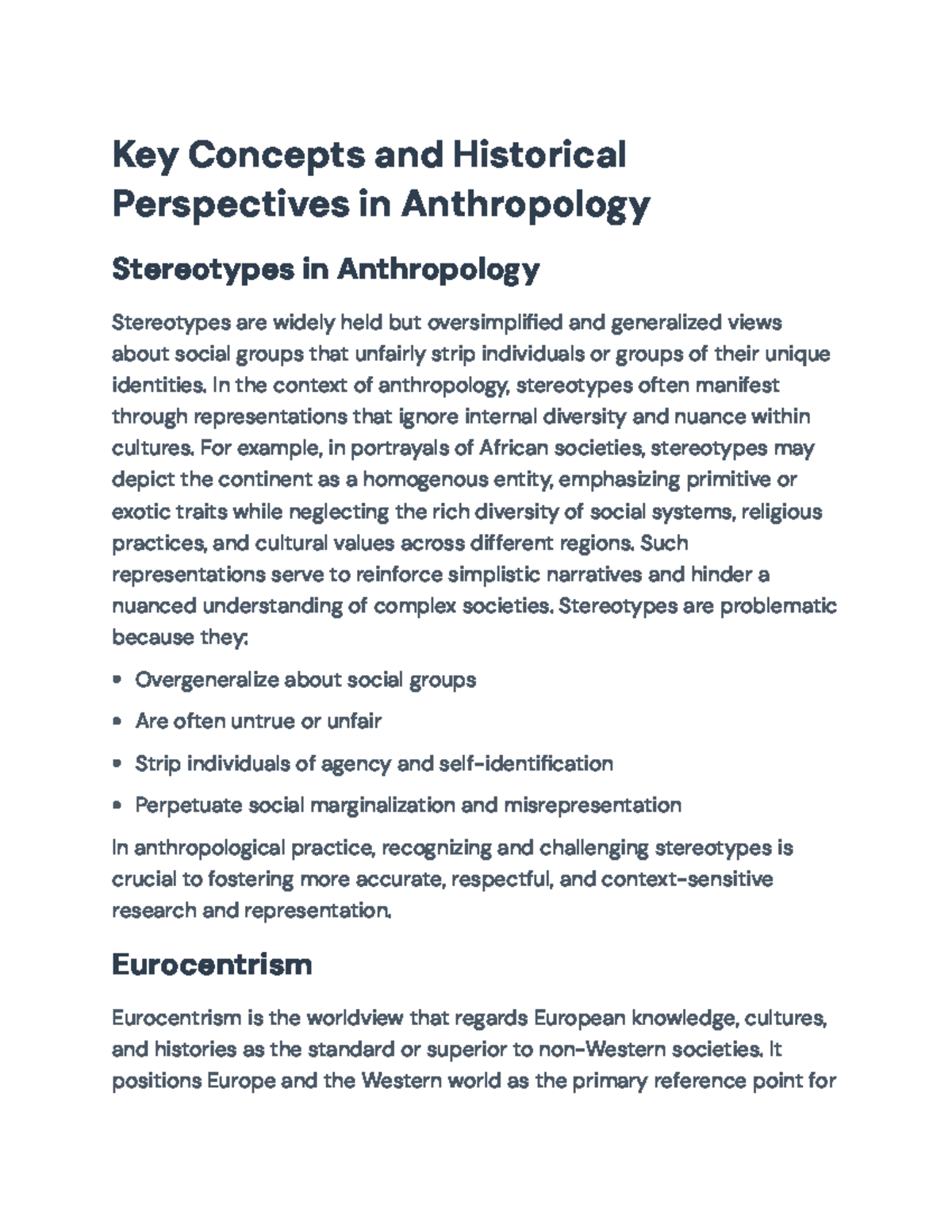 Key Concepts and Critical Perspectives in Anthropology (SOCI 101) - Studocu
