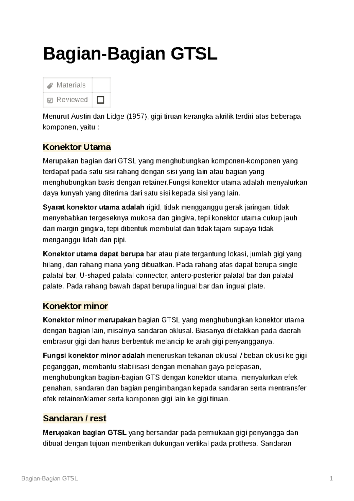 Bagian-Bagian GTSL: Analisis dan Fungsi Komponen Gigi Tiruan - Studocu