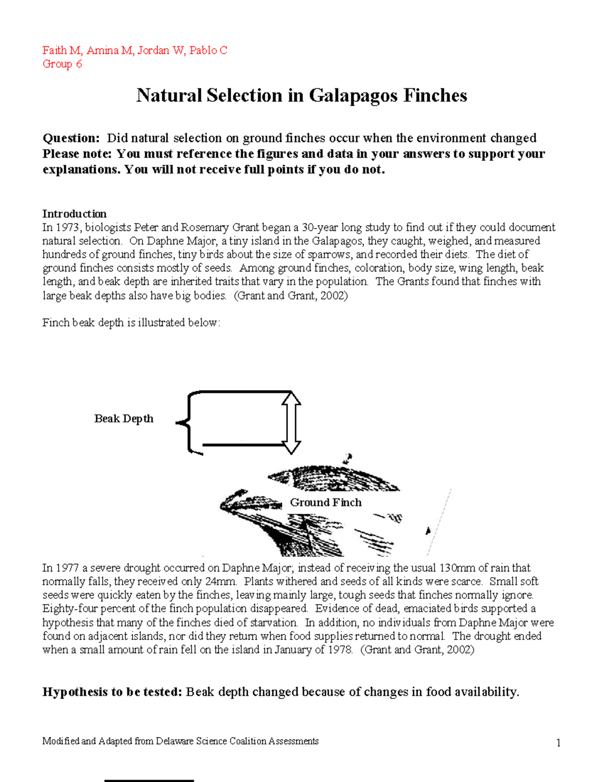 Module 8 - Natural Selection: Galapagos Finches Study Analysis - Studocu