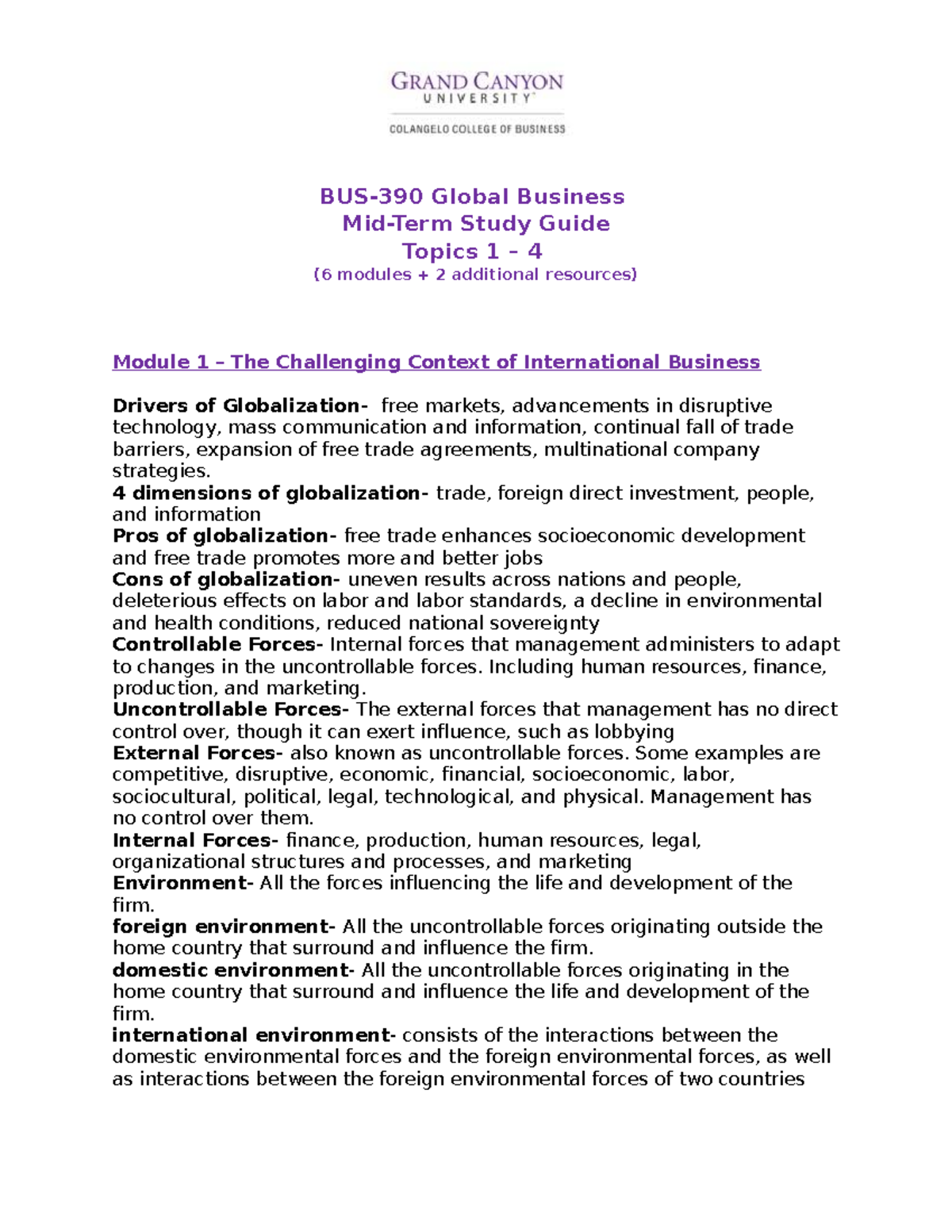 BUS390 Midterm Study Guide - Key Topics and Concepts (Aug 2023) - Studocu