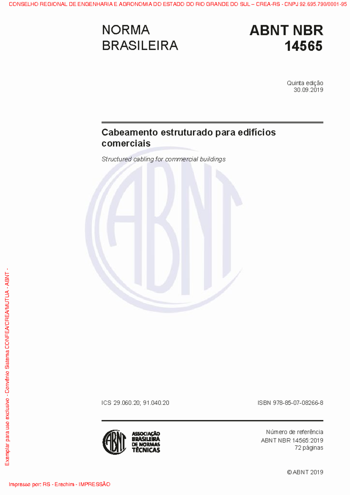 Norma ABNT NBR 14565:2019 - Cabeamento Estruturado para Edifícios ...