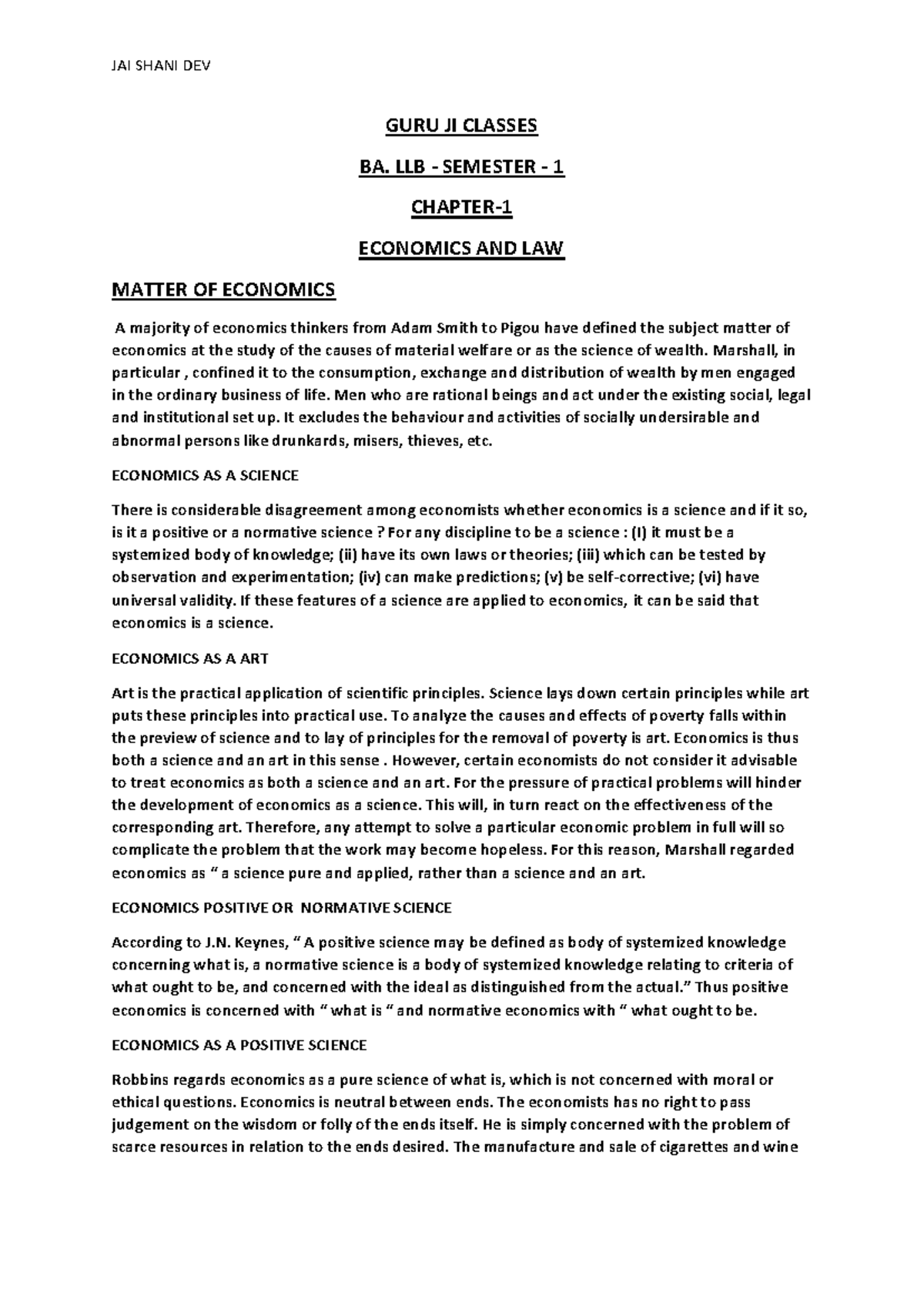 BA LLB SEM 1 Economics Chapter 1: Understanding Economics as Science ...