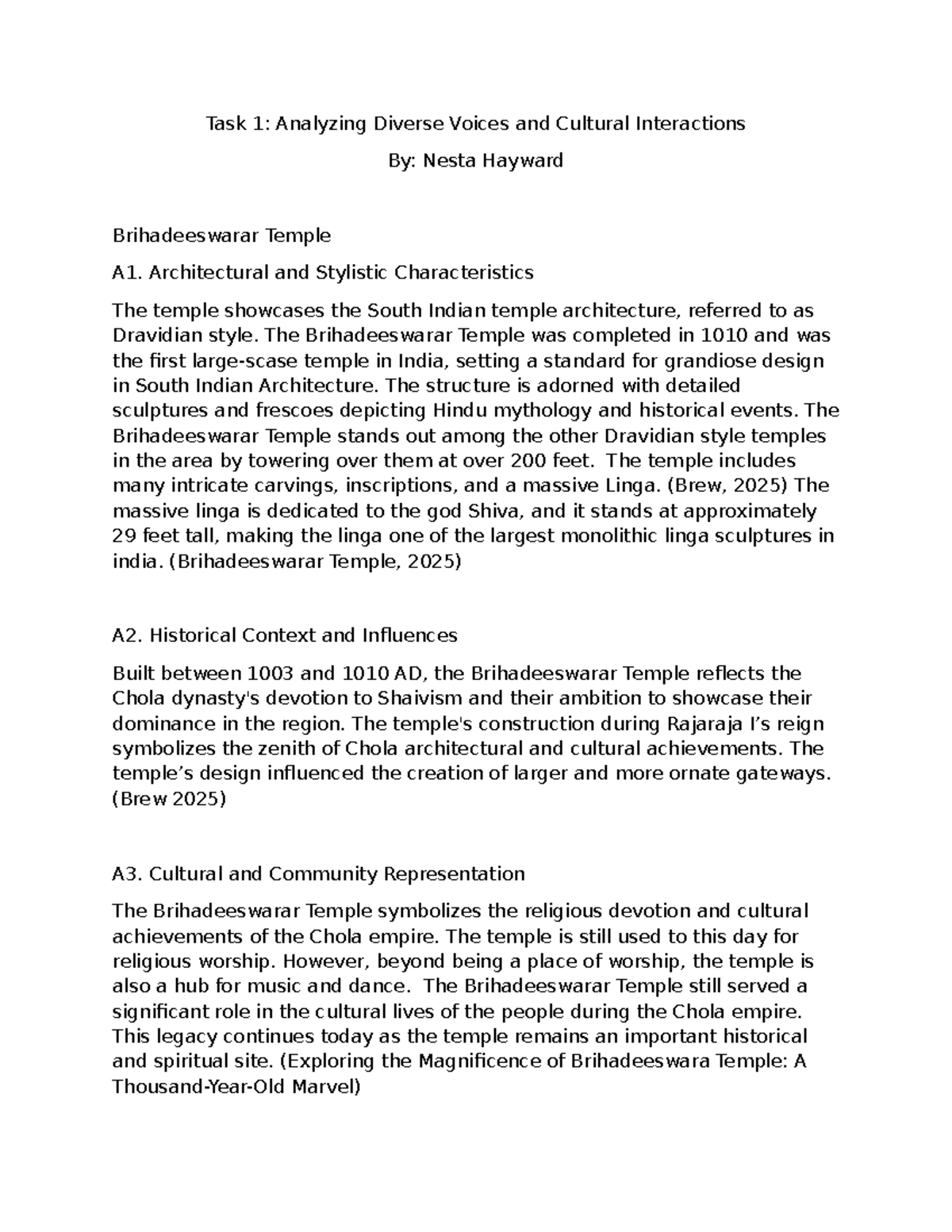 WGU - D198 - Task 1 Analyzing Diverse Voices And Cultural Interactions - Task 1: Analyzing ...