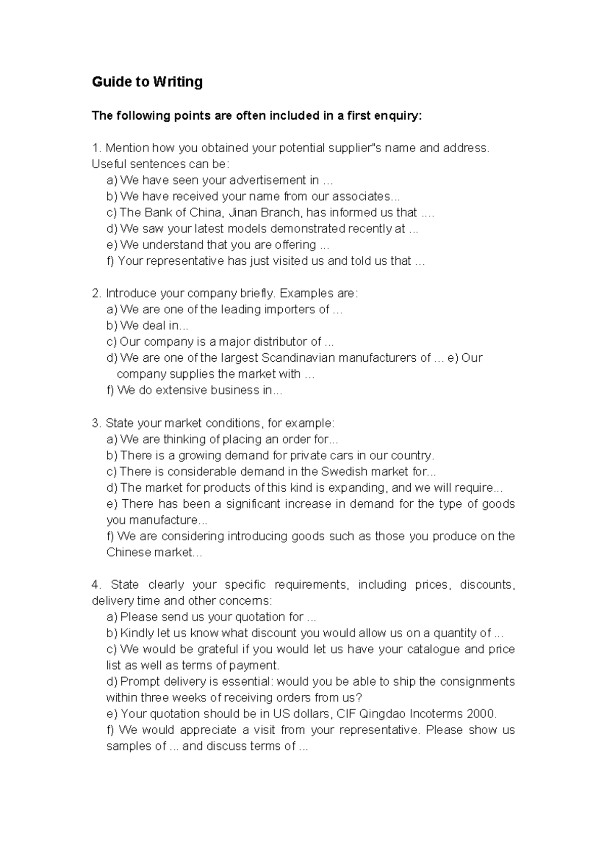 Enquiry Guide to Writing - Guide to Writing The following points are ...