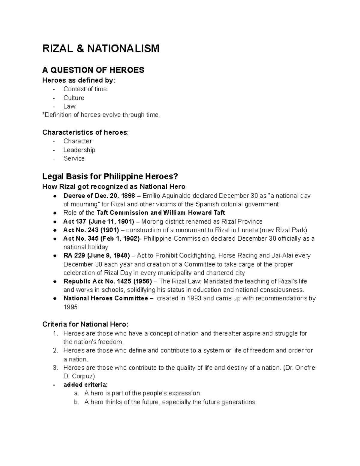 RIZAL NATIONALISM: Key Points for Review and Understanding - Studocu