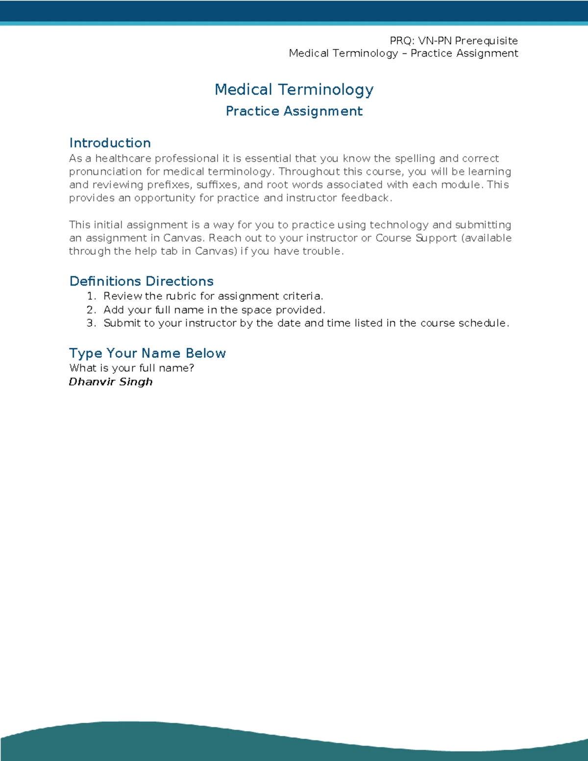 Definitions for Medical Terminology - VN-PN Prerequisite (Ch. 2) - Studocu