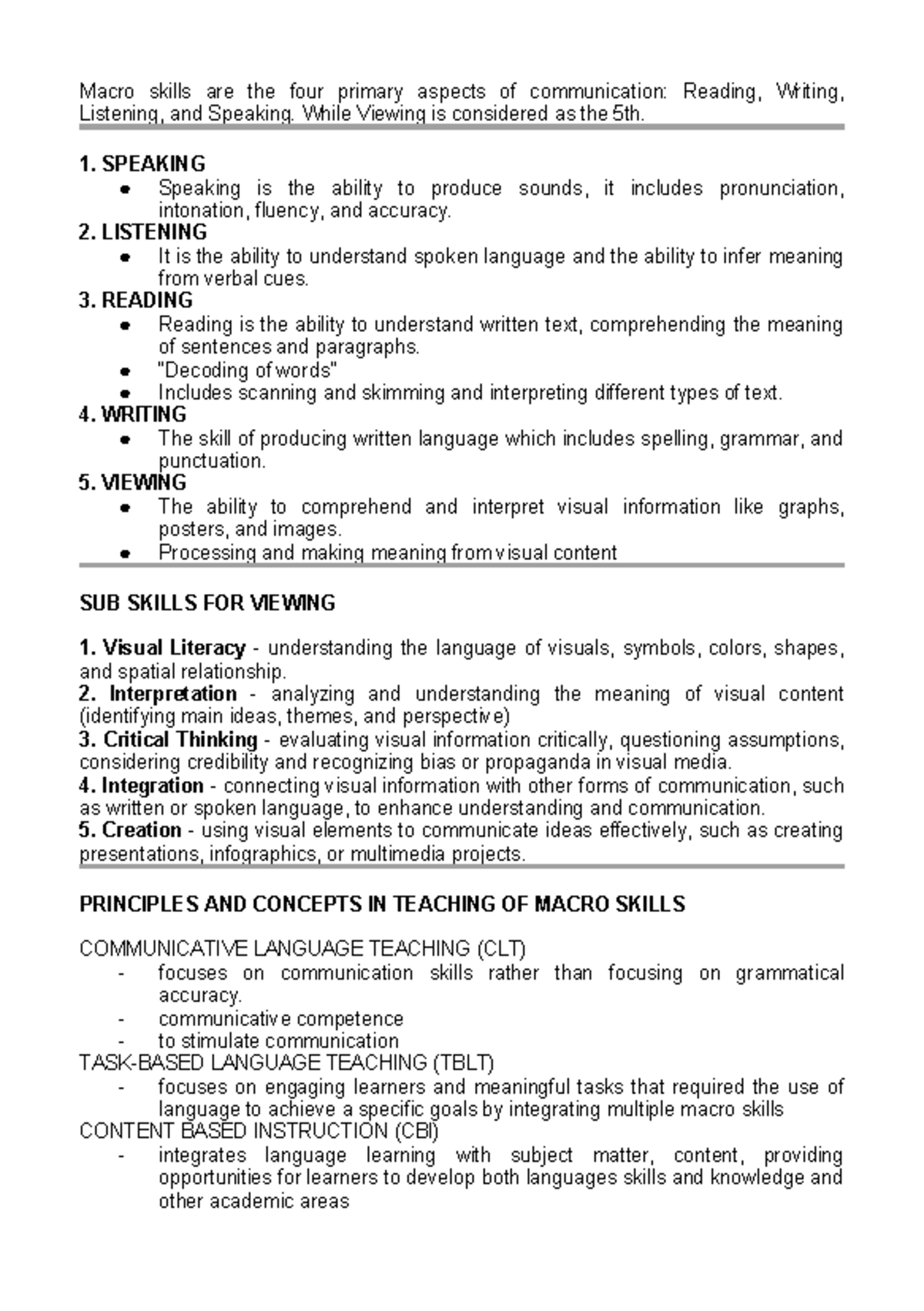 Macro Skills in Communication: A Comprehensive Review - Studocu