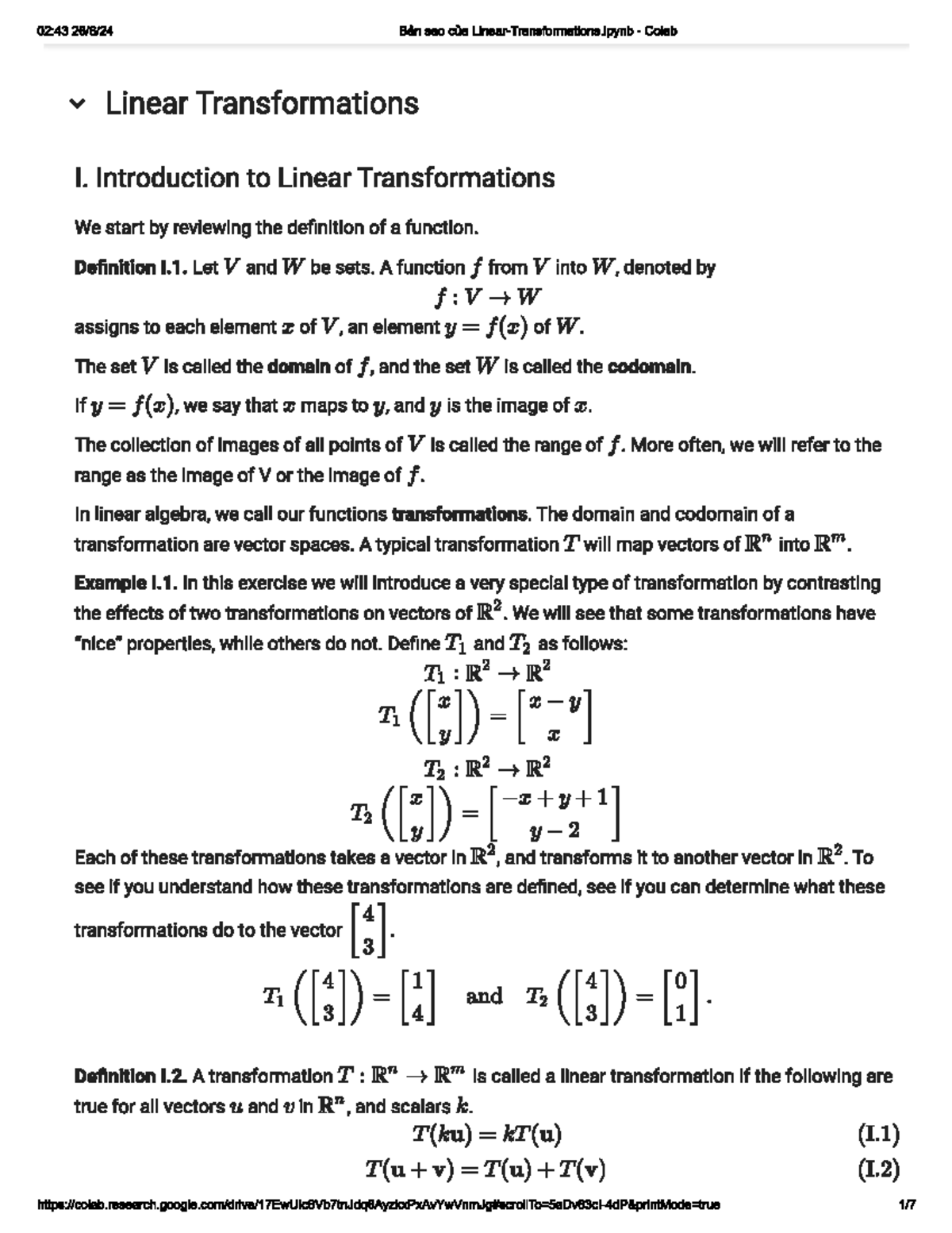Linear Transformation - Introduction to Linear Transformations We start reviewing the definition ...