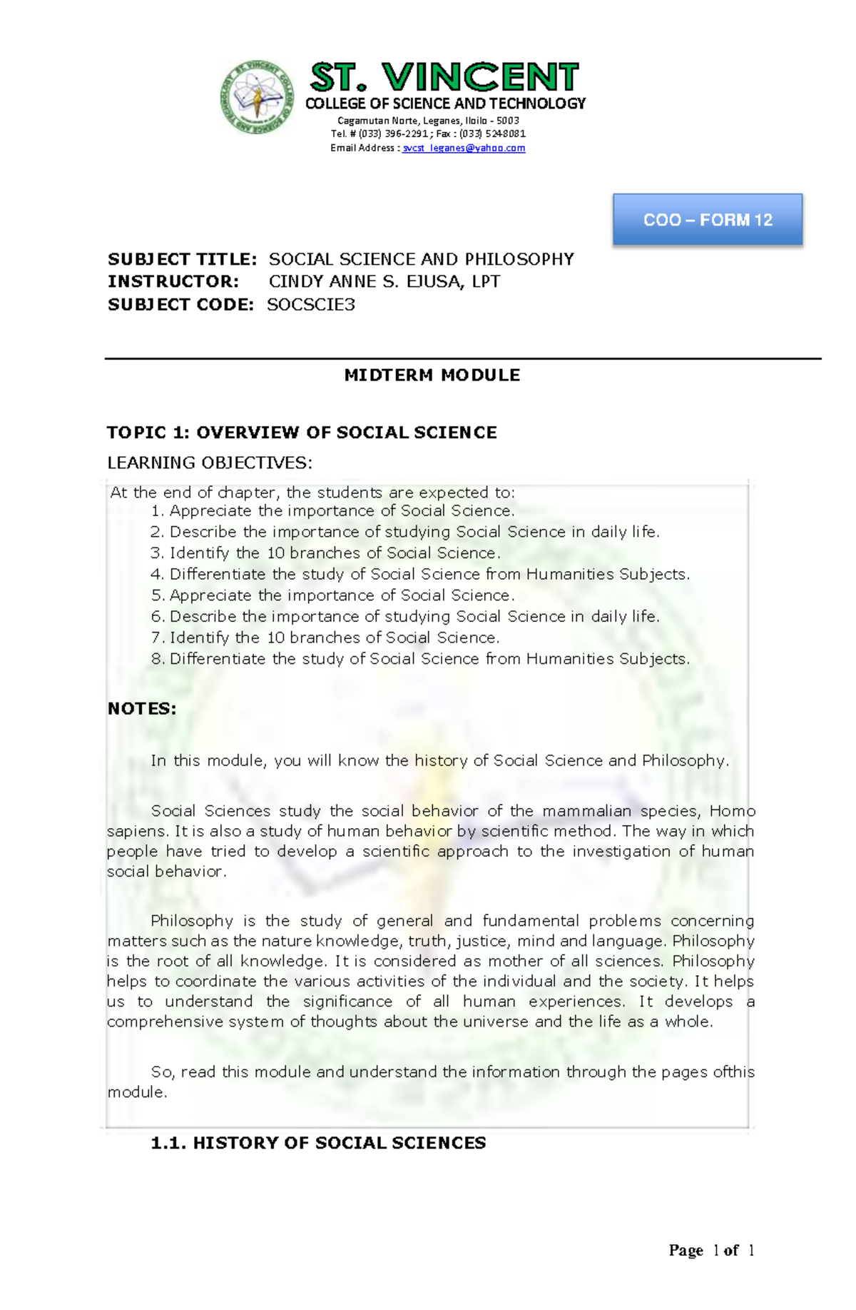 SOCSCIE3 Midterm Module: Overview of Social Science and Philosophy ...