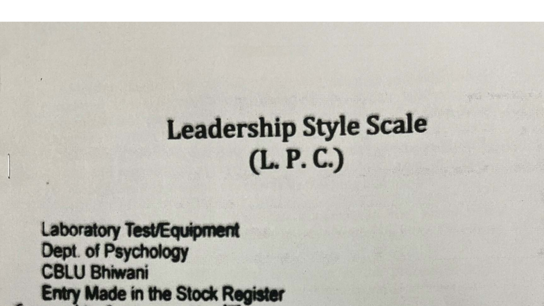 Leadership Style Scale (L.P.C.) Manual - Dept. of Psychology CBLU - Studocu