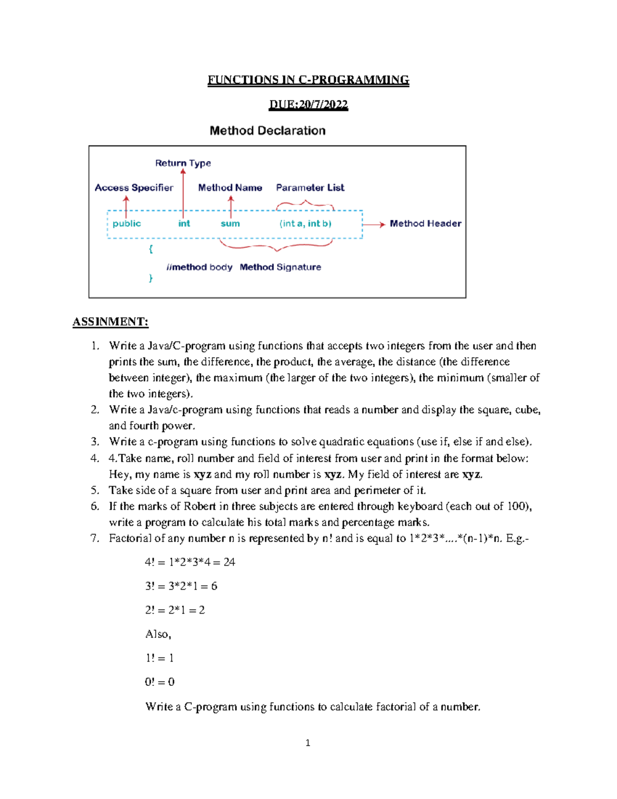 Functions IN C Programming - FUNCTIONS IN C-PROGRAMMING DUE:20/7 ...