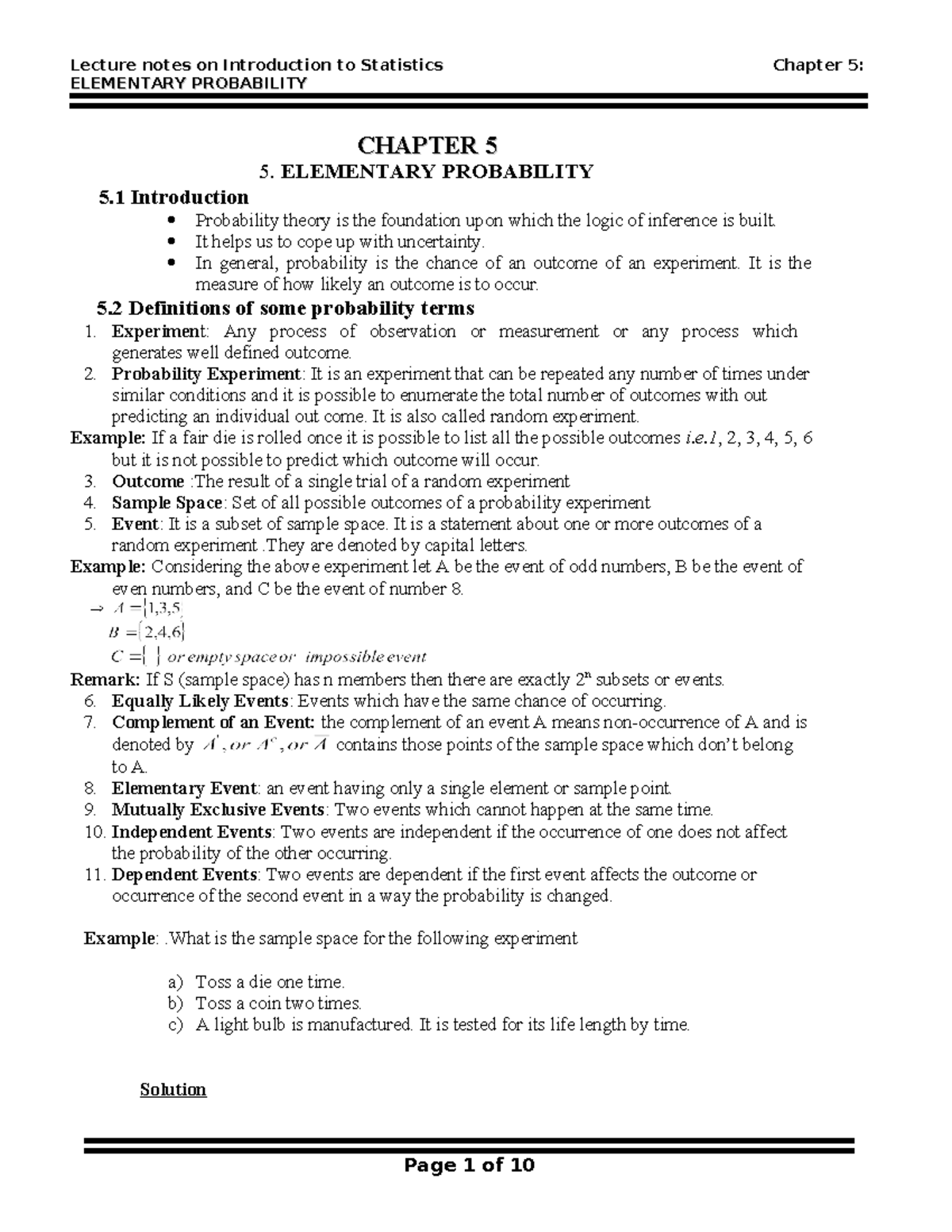Chapter-5-Elementary Probability - ELEMENTARY PROBABILITY ELEMENTARY ...