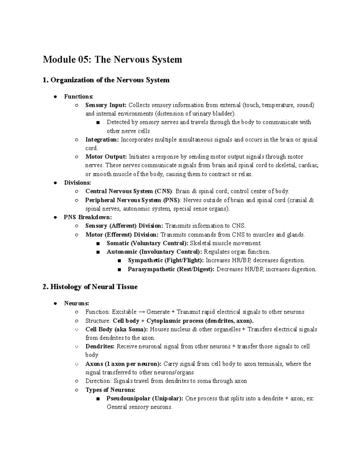 ANAT 100: Module 05 - The Nervous System Overview and Functions - Studocu