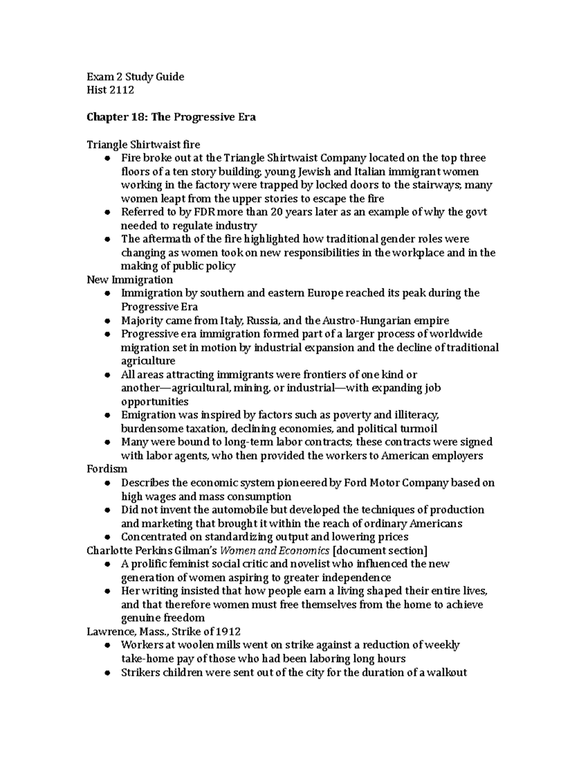 Hist Exam 2 Study Guide - Summary United States Since 1877 - Exam 2 ...