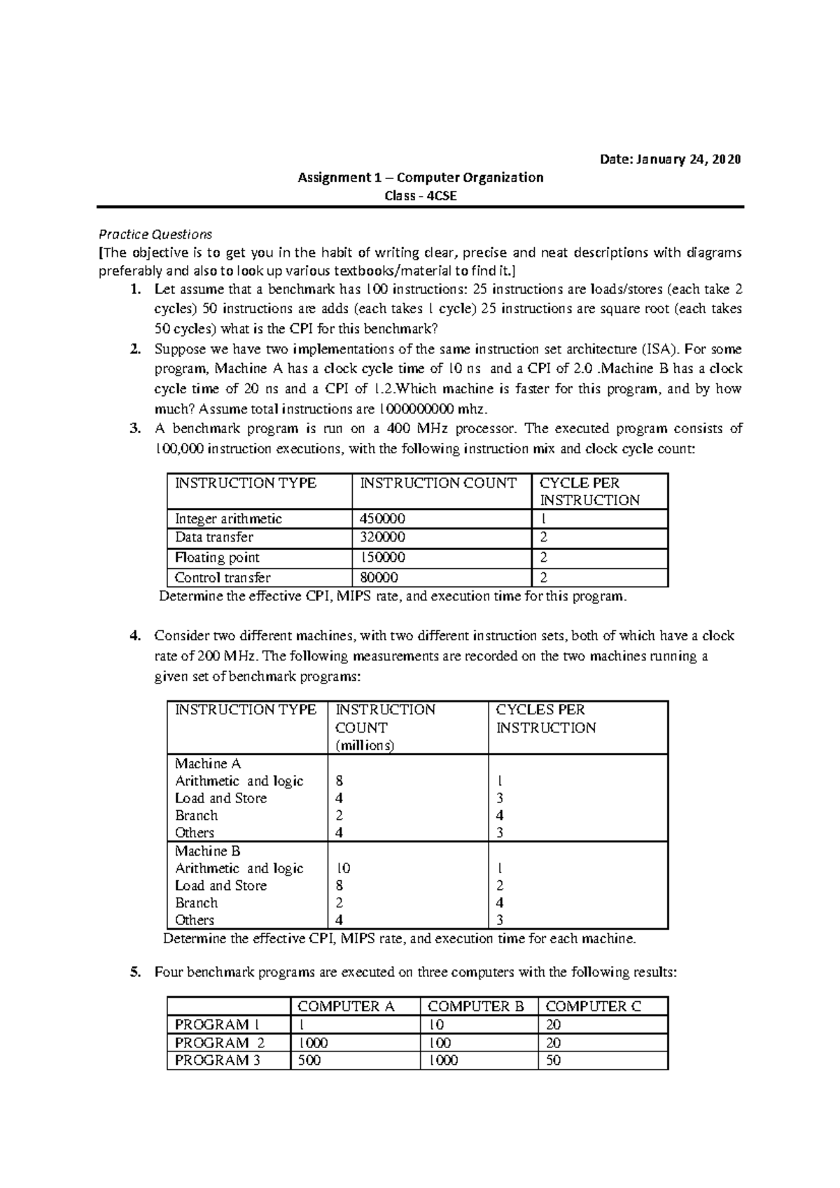 Assignment 1-CO-S20 - ques on computer organization basics - Warning: TT: undefined function: 32 ...