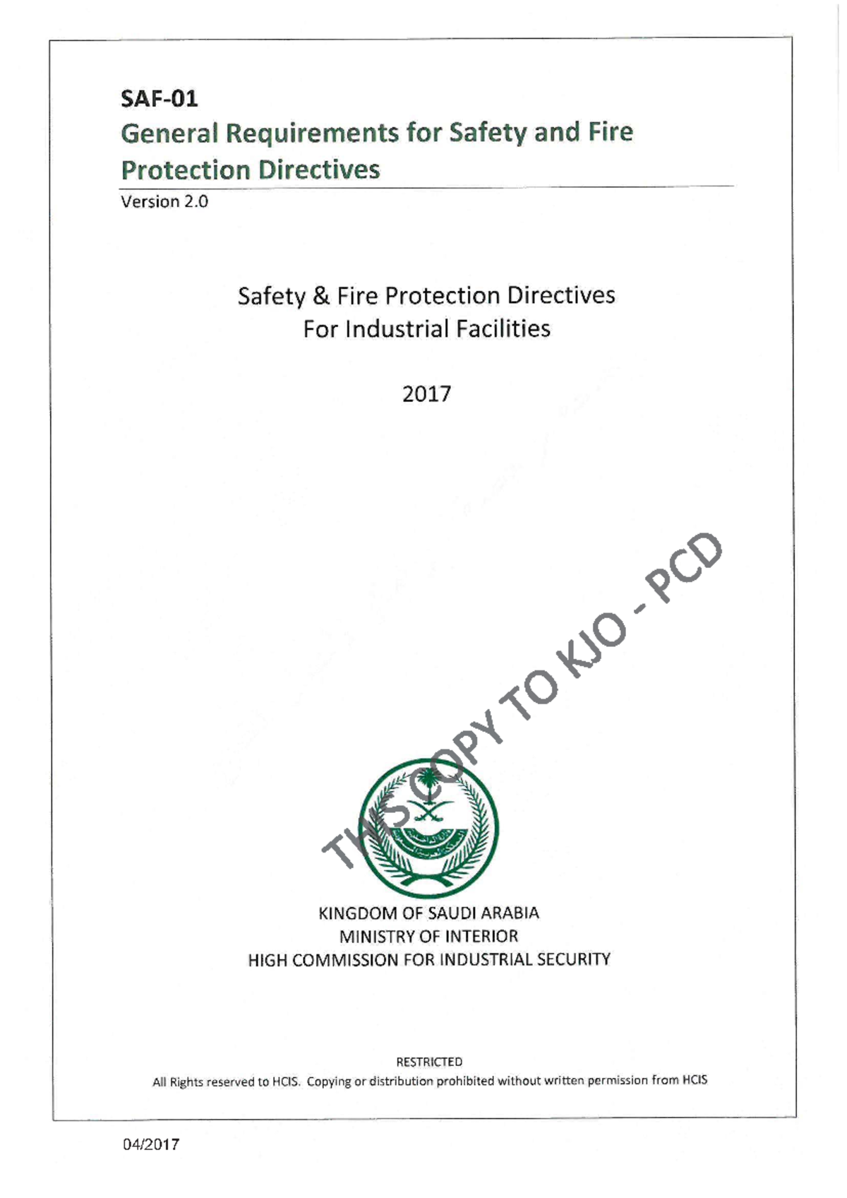 SAF-01 General Requirements for Safety & Fire Protection Directives ...