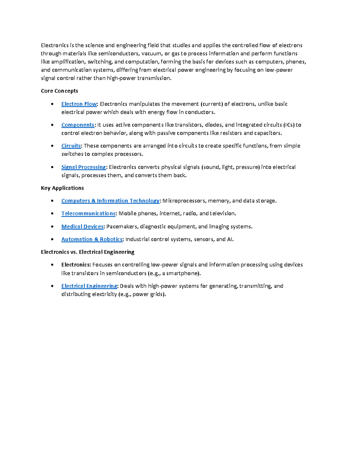 Electronics Overview: Core Concepts and Applications (ENGR 101) - Studocu