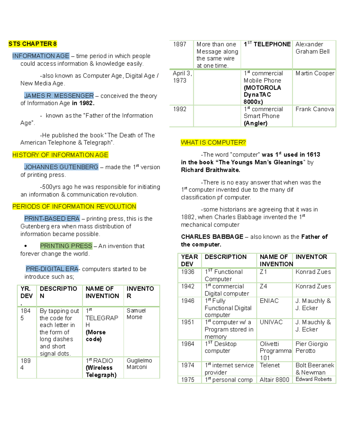Chapter 8: Understanding the Information Age - Key Notes (STS) - Studocu