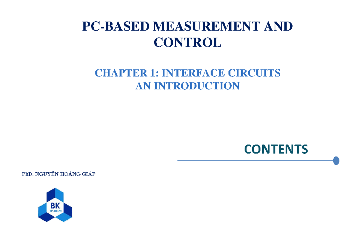 MEASUREMENT AND CONTROL CHAPTER 1: INTERFACE CIRCUITS LECTURE 01 - Studocu