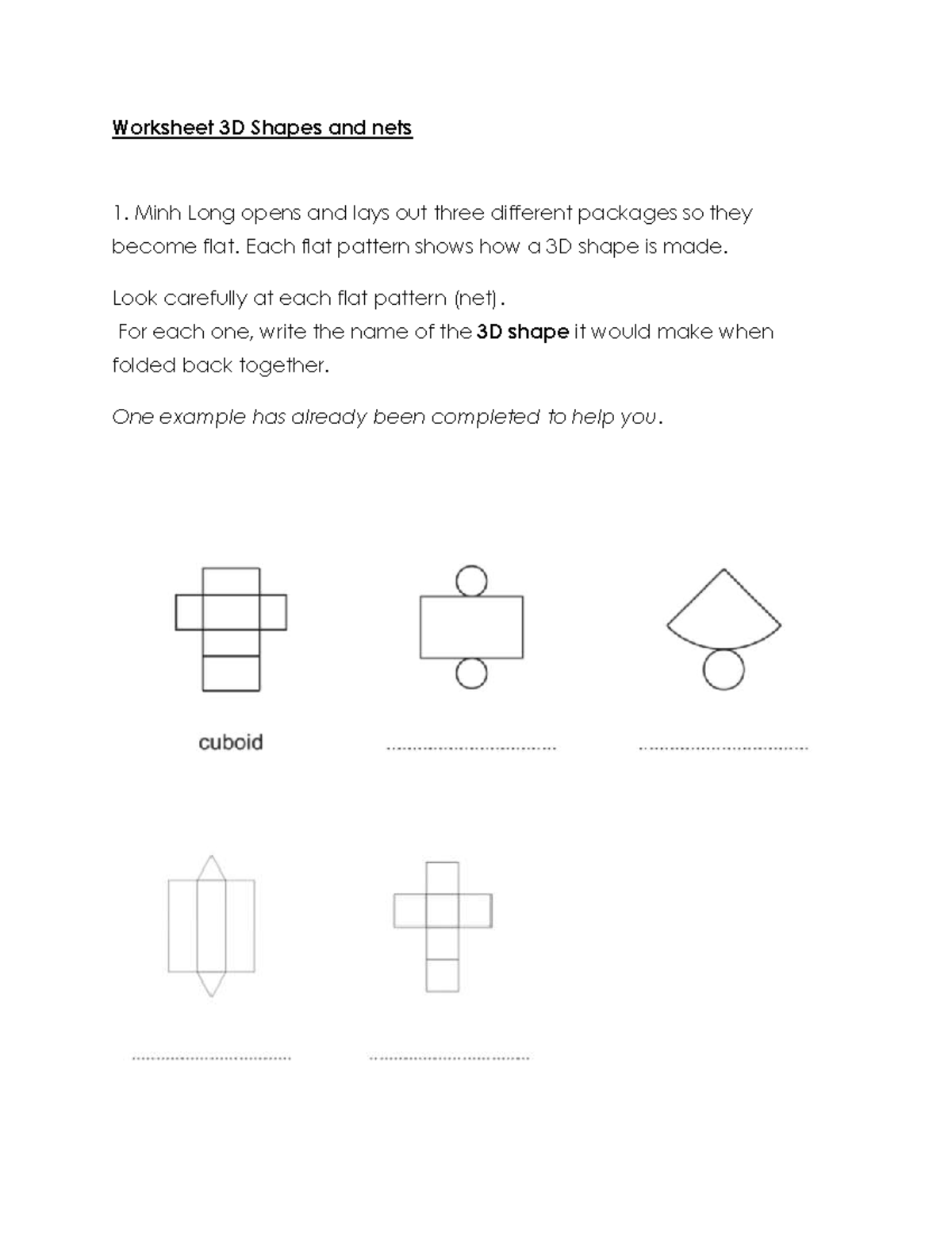 Worksheet: 3D Shapes & Nets Activity - Studocu