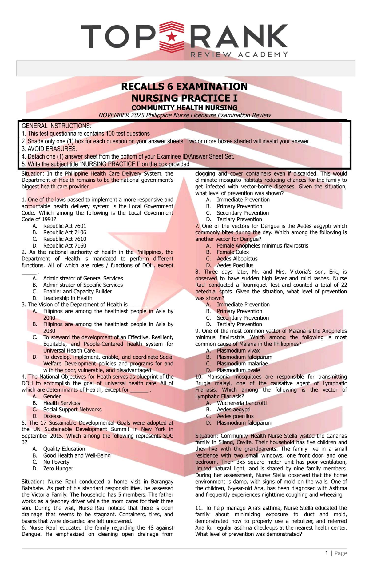 R6 - NP1 - LECTURE NOTES: Community Health Nursing Exam Review - Studocu