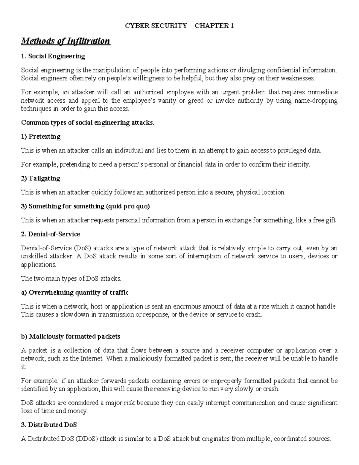 CYBER SECURITY CHAPTER 1: Methods of Infiltration and Attacks - Studocu