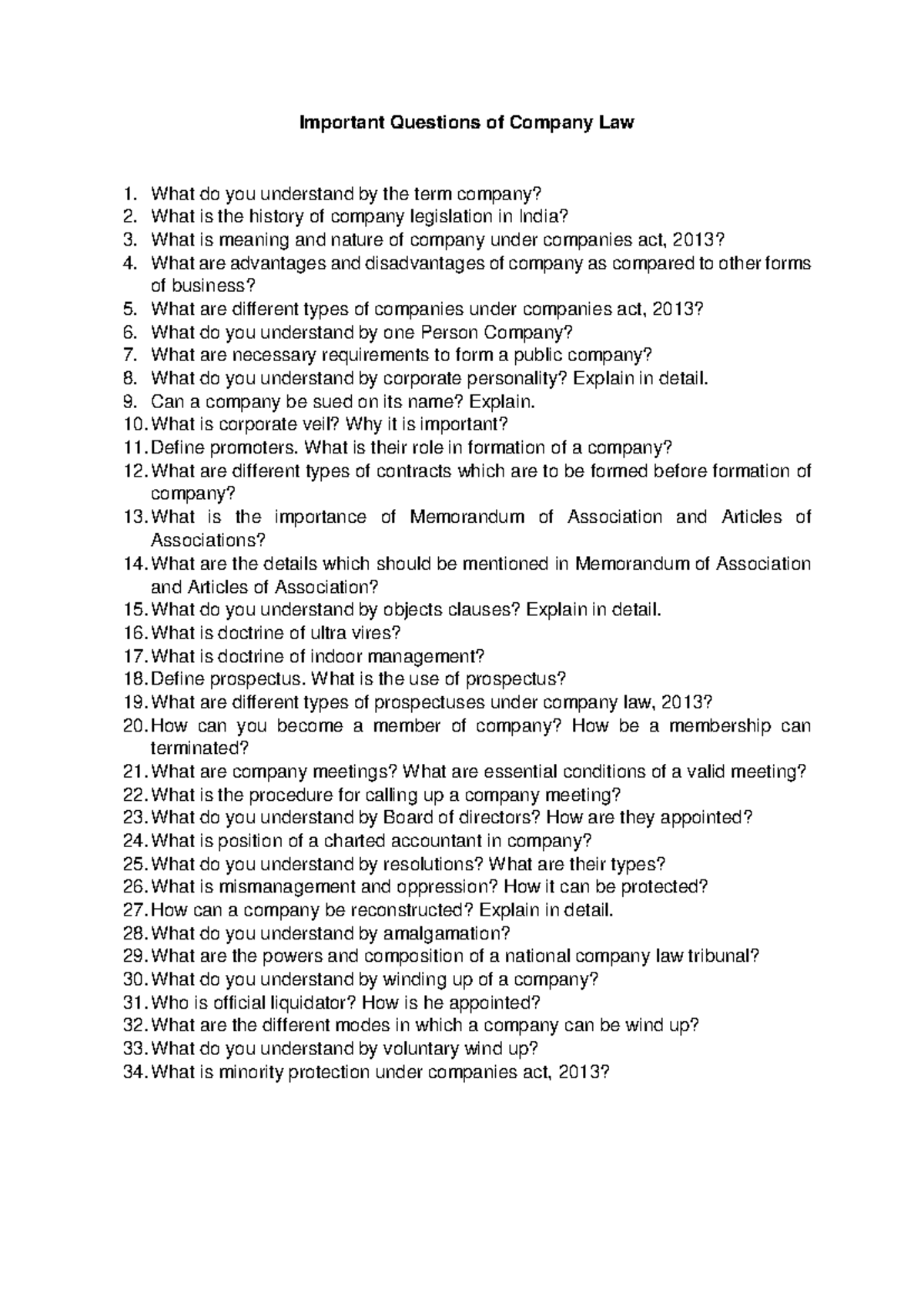 Important Questions of Company Law - Can a company be sued on its name ...
