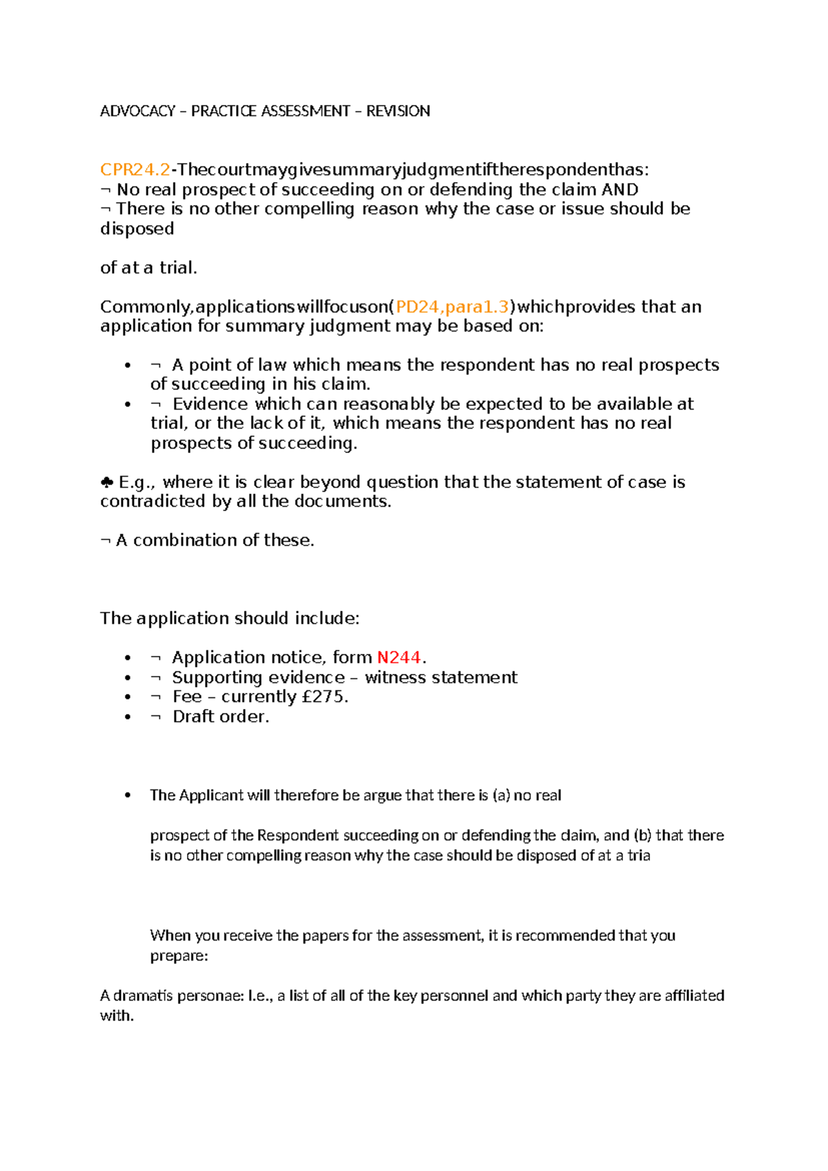 ADVOCACY PRACTICE ASSESSMENT REVISION: Summary Judgment Application ...