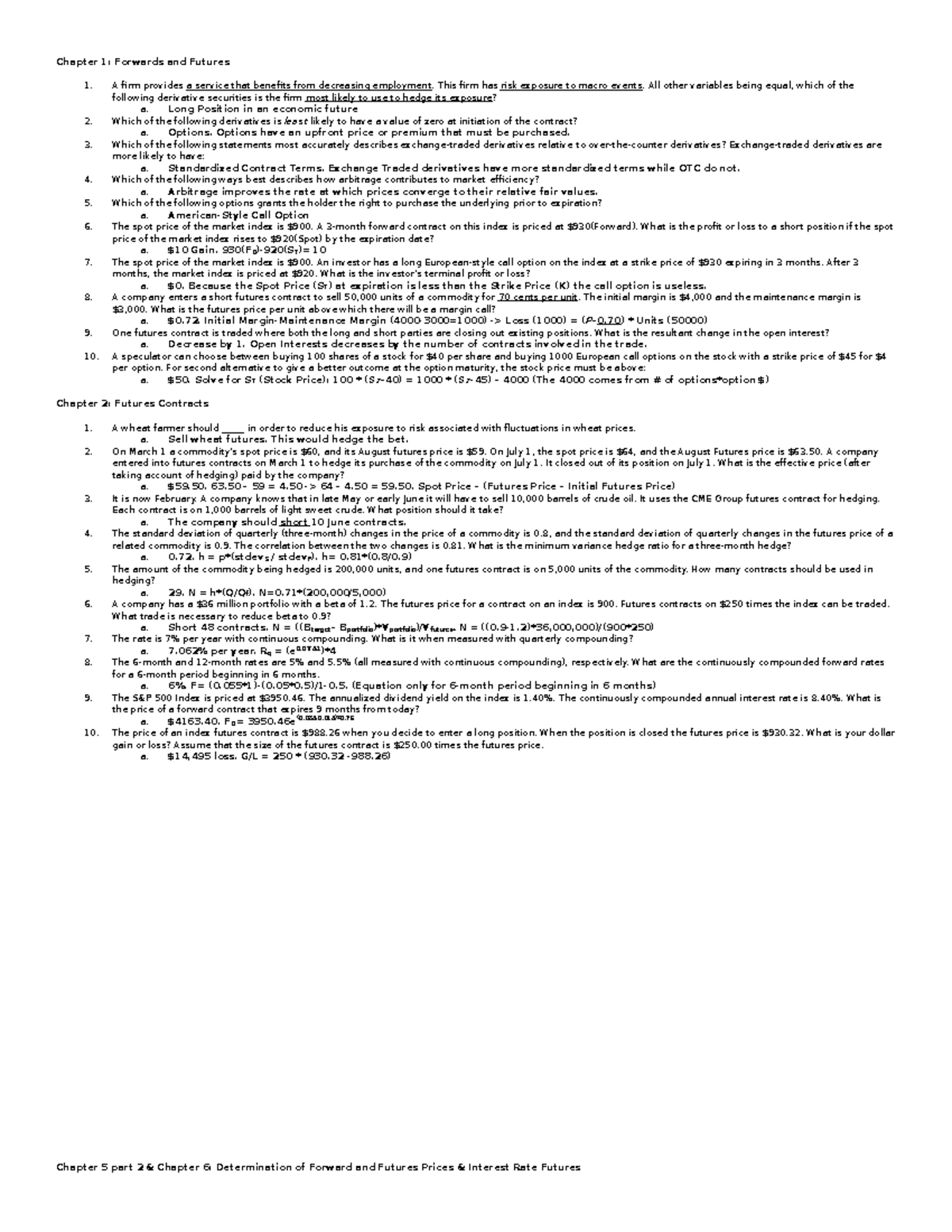 Risk Management Exam 1 Cheat Sheet - Chapter 1: Forwards and Futures 1 ...