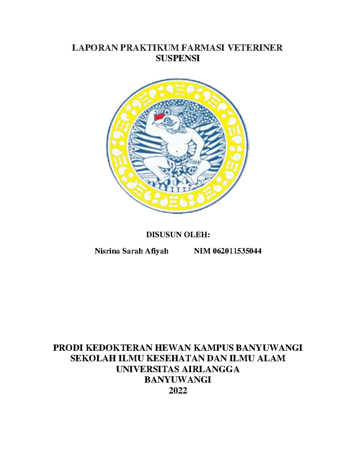 Laporan Praktikum Farmasi Veteriner: Pembuatan Suspensi Obat - Studocu