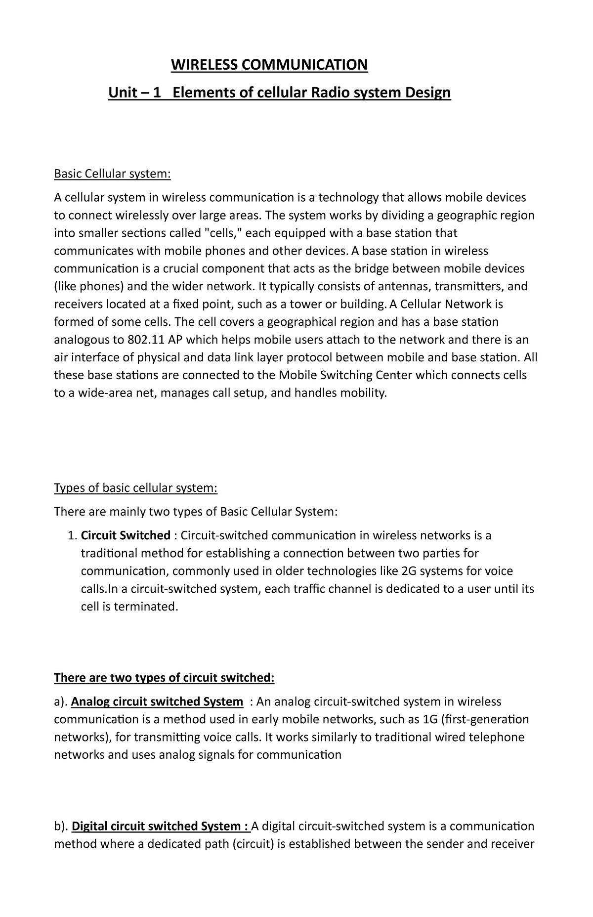Unit 1: Elements of Cellular Radio System Design - WC Module 2 - Studocu