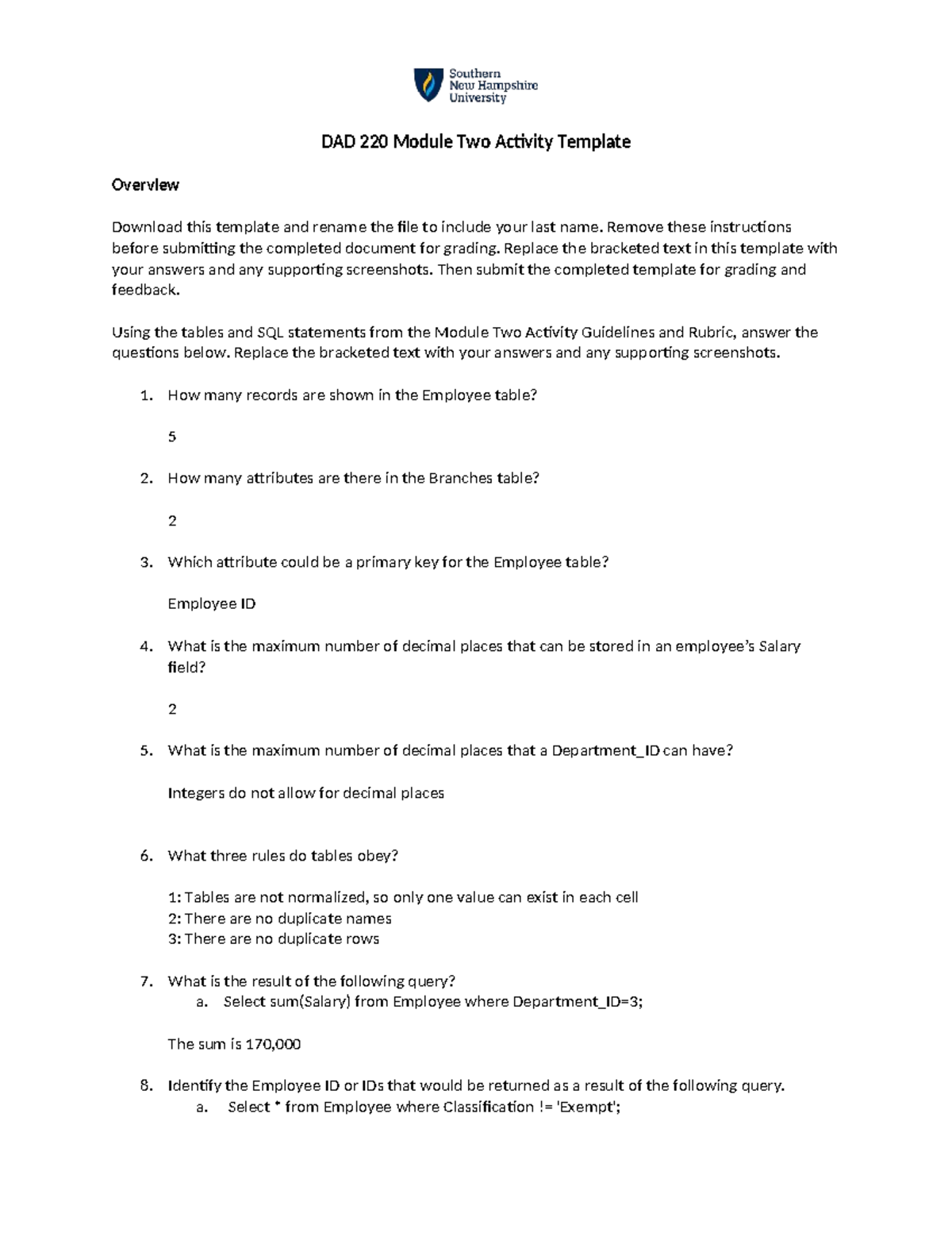 DAD 220 Module Two Activity Template and Guidelines Overview - Studocu