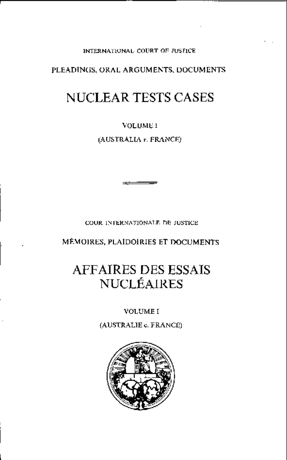 Memorial - ICJ Nuclear Tests Case (Australia v. France) Volume I - Studocu