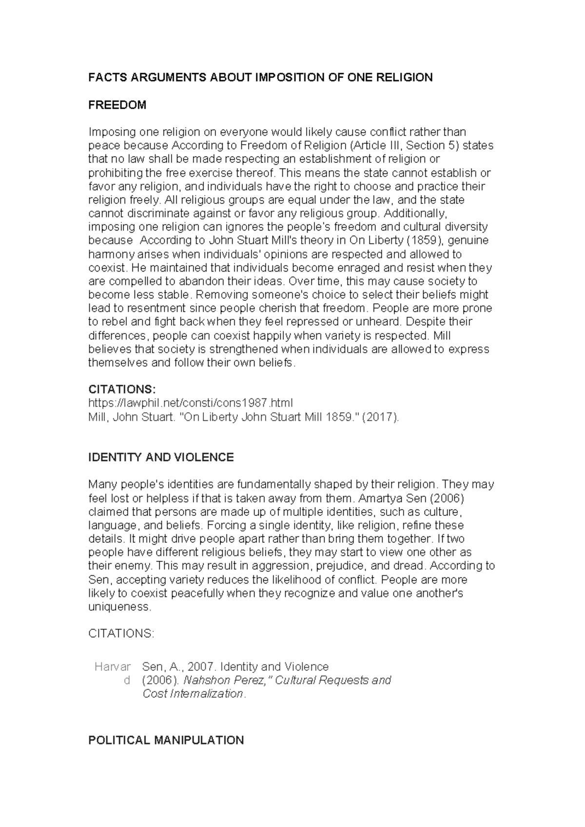 Facts Arguments About Imposition OF ONE Religion - FACTS ARGUMENTS ...