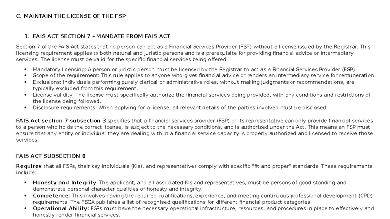 FAIS Act Compliance: Maintaining the License of Financial Services ...