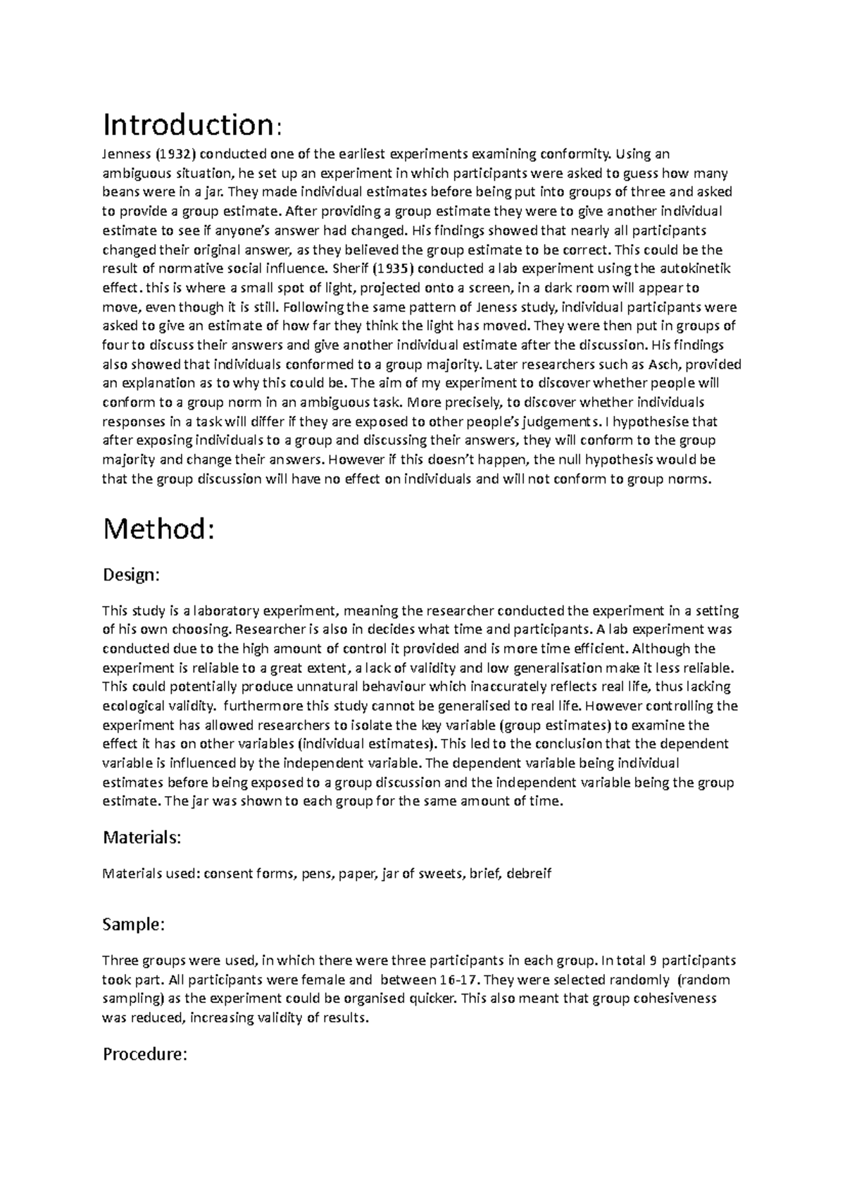Psychology Assignment: Exploring Conformity through Lab Experiment ...