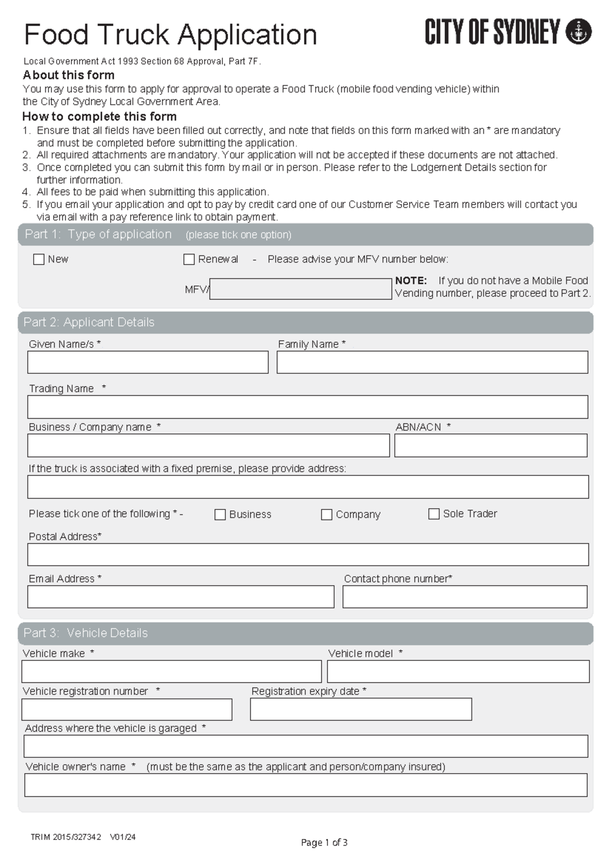 Sydney Food Truck Application Form - Local Government Approval - Studocu