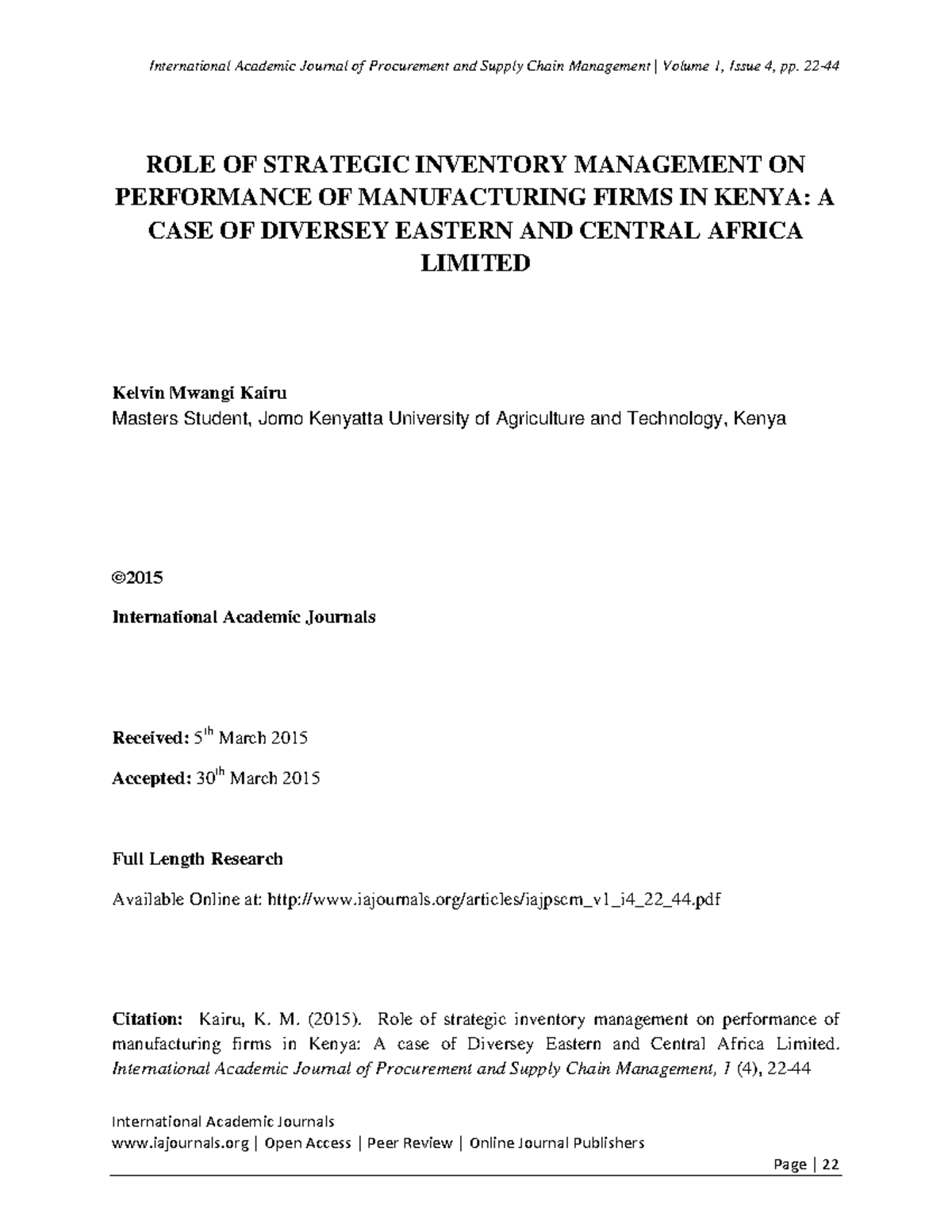 Role of Strategic Inventory Management on Manufacturing Performance in ...