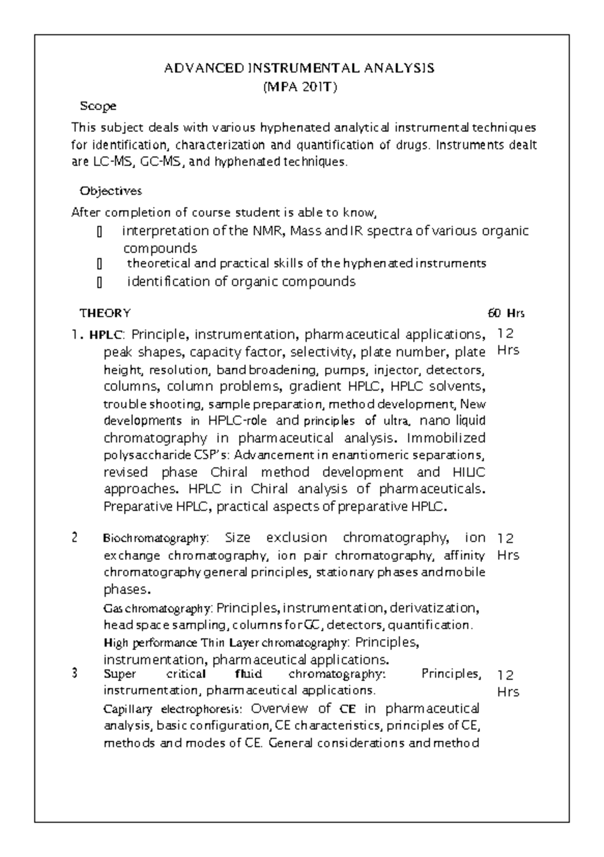 MPA 201T - Advanced Instrumental Analysis Techniques in Pharma - Studocu