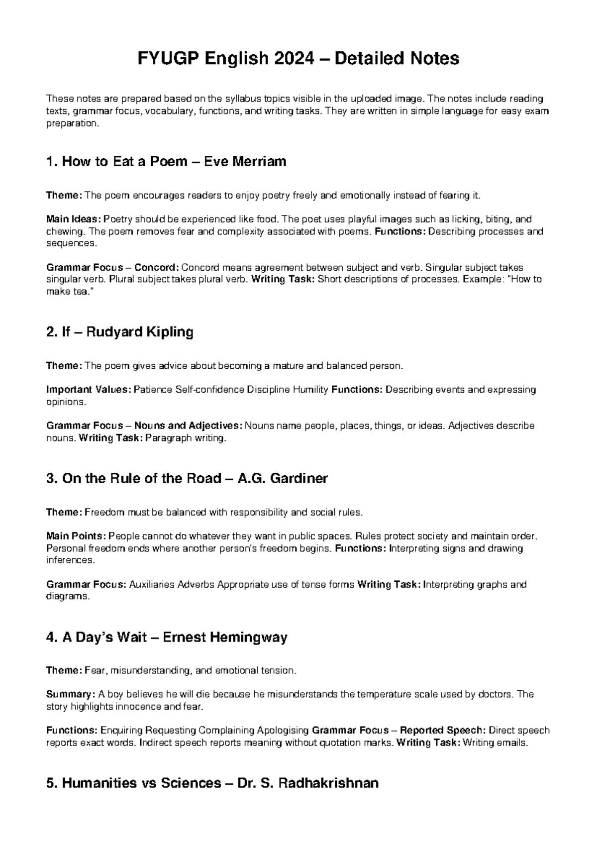 FYUGP English 2024: Comprehensive Study Notes for Exam Prep - Studocu