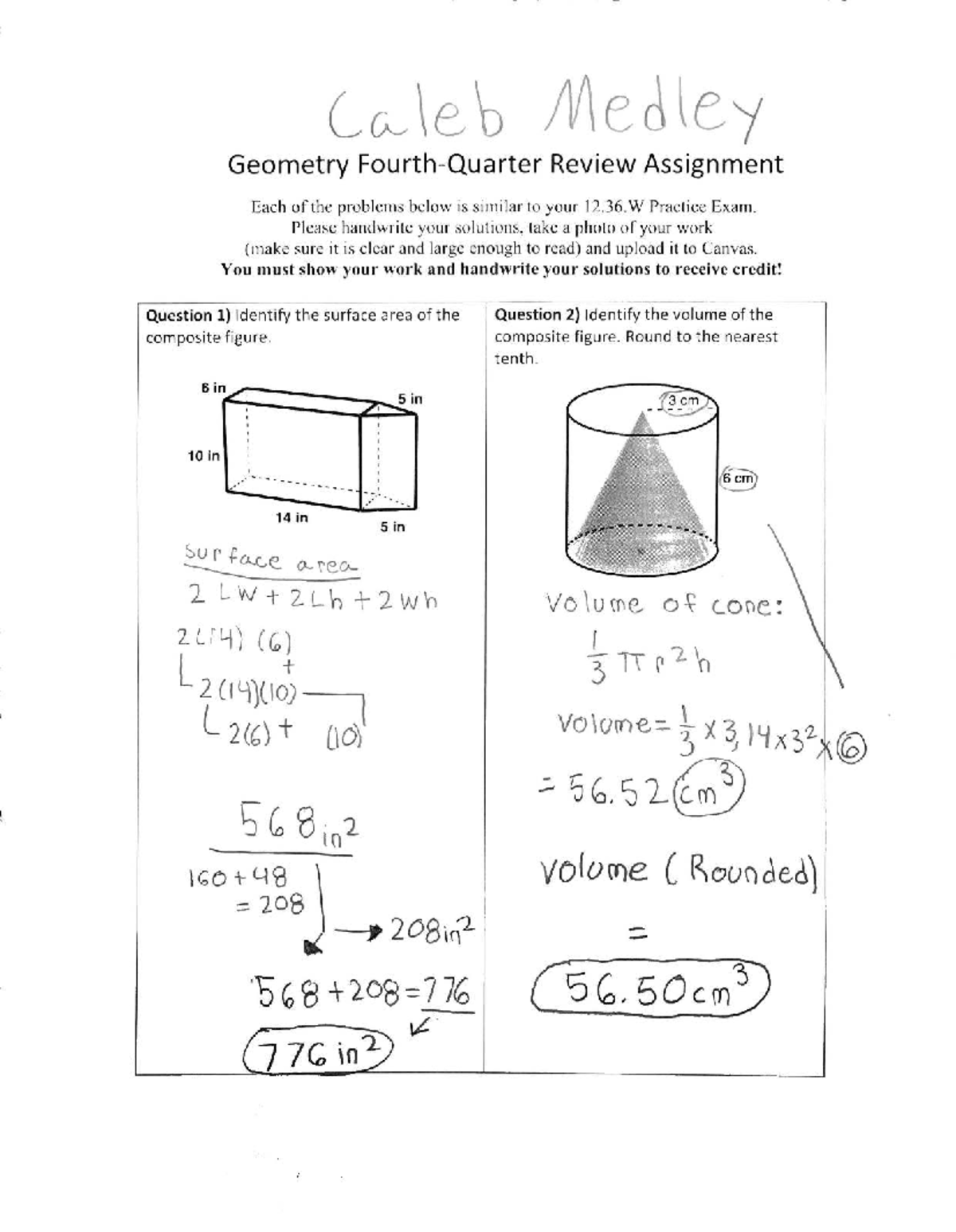 Geometry 12.36 W Practice Exam Review Assignment - Studocu