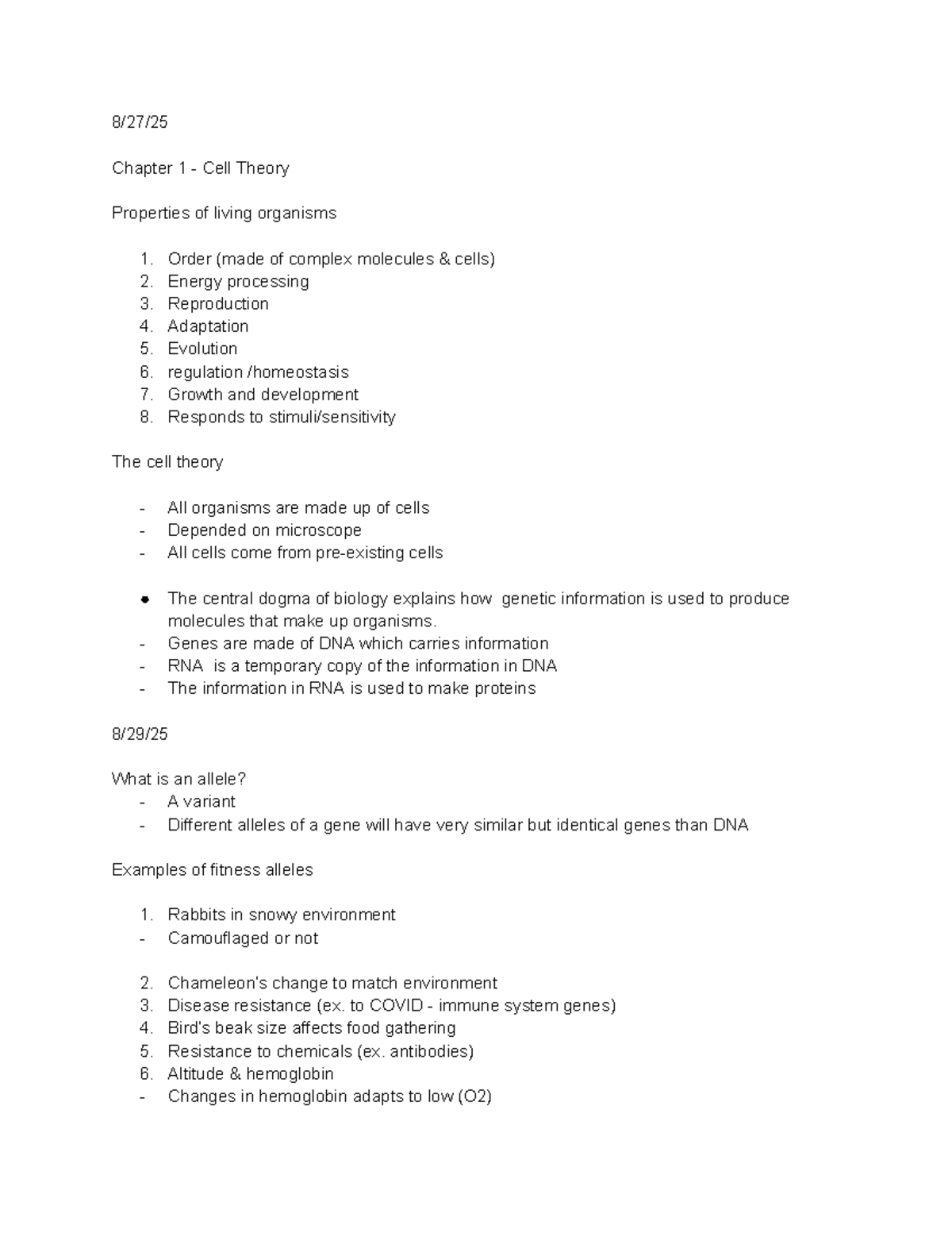 Biology 101 Lecture Notes: Cell Theory and Macromolecules Overview ...