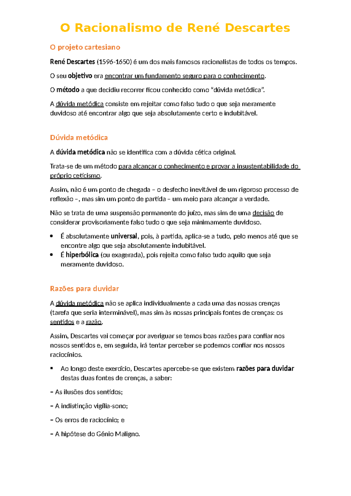 O Racionalismo de René Descartes: Análise Crítica e Fundamentos - Studocu