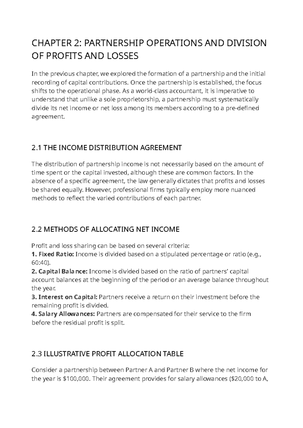 CHAPTER 2: PARTNERSHIP OPERATIONS & PROFIT DISTRIBUTION - Studocu